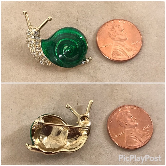 Jewelry | Vintage Enamel Green Snail Gold Tone Brooch | Poshmark